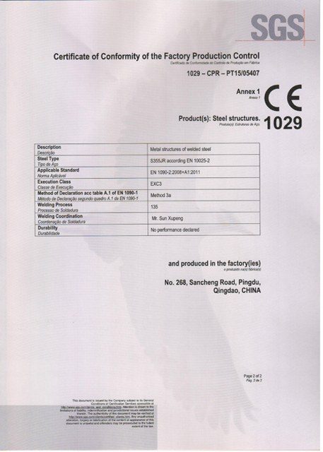 CE, SGS Certification of Metal Steel Structure Welding